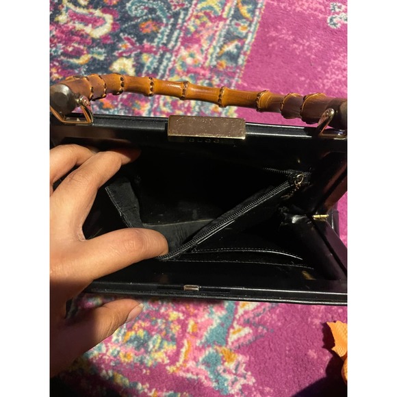 Gucci | Bags | Rare Vintage 9s Gucci Bamboo Black Leather Top Handle Handbag | Poshmark